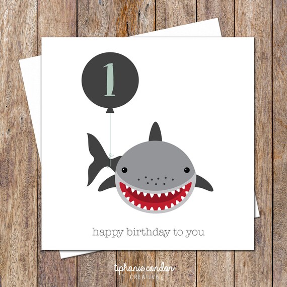 Shark Birthday Card. Custom Age Birthday Card. Kids Birthday - Etsy