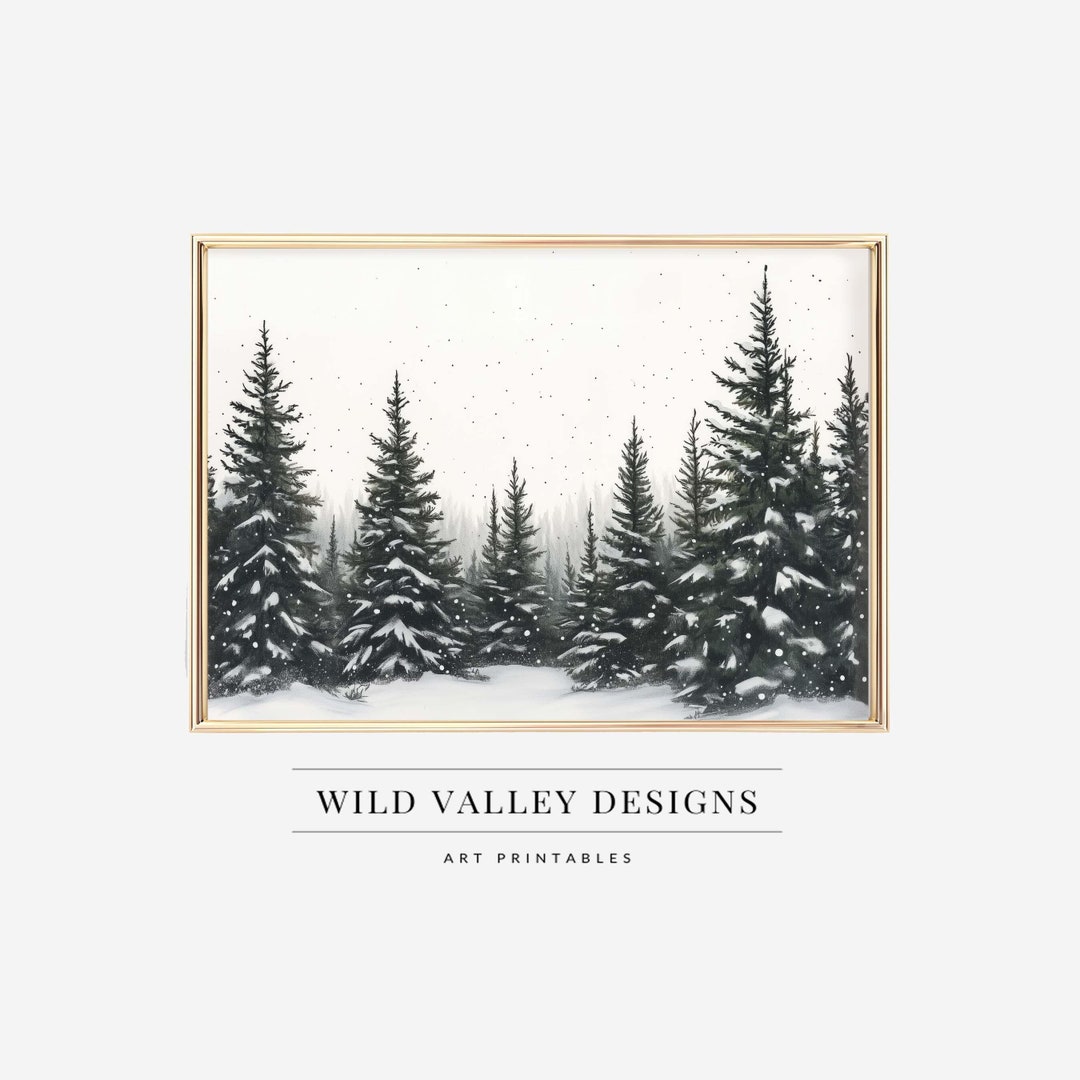 Pine Trees Printable, Snowy Trees Printable, Green Pine, Christmas Wall ...