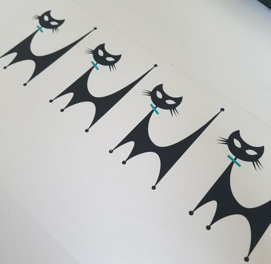 Atomic Kitty Black Cat Decal MCM Mid Century Modern Set of 4 - Etsy