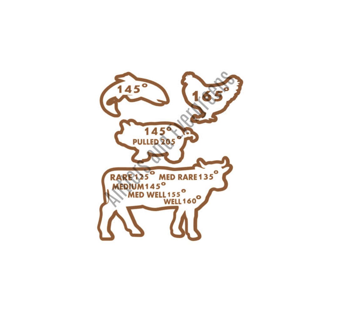 Meat Temperature Vinyl Decal Sticker - Grill Cutting Board SMOKER Bbq ...