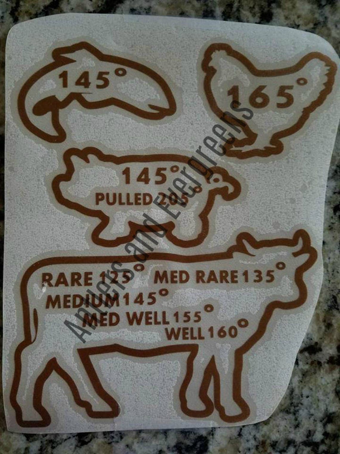 Meat Temperature Vinyl Decal Sticker Grill Cutting Board | Etsy