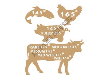 Meat Temperature Vinyl Decal Sticker Grill Cutting Board