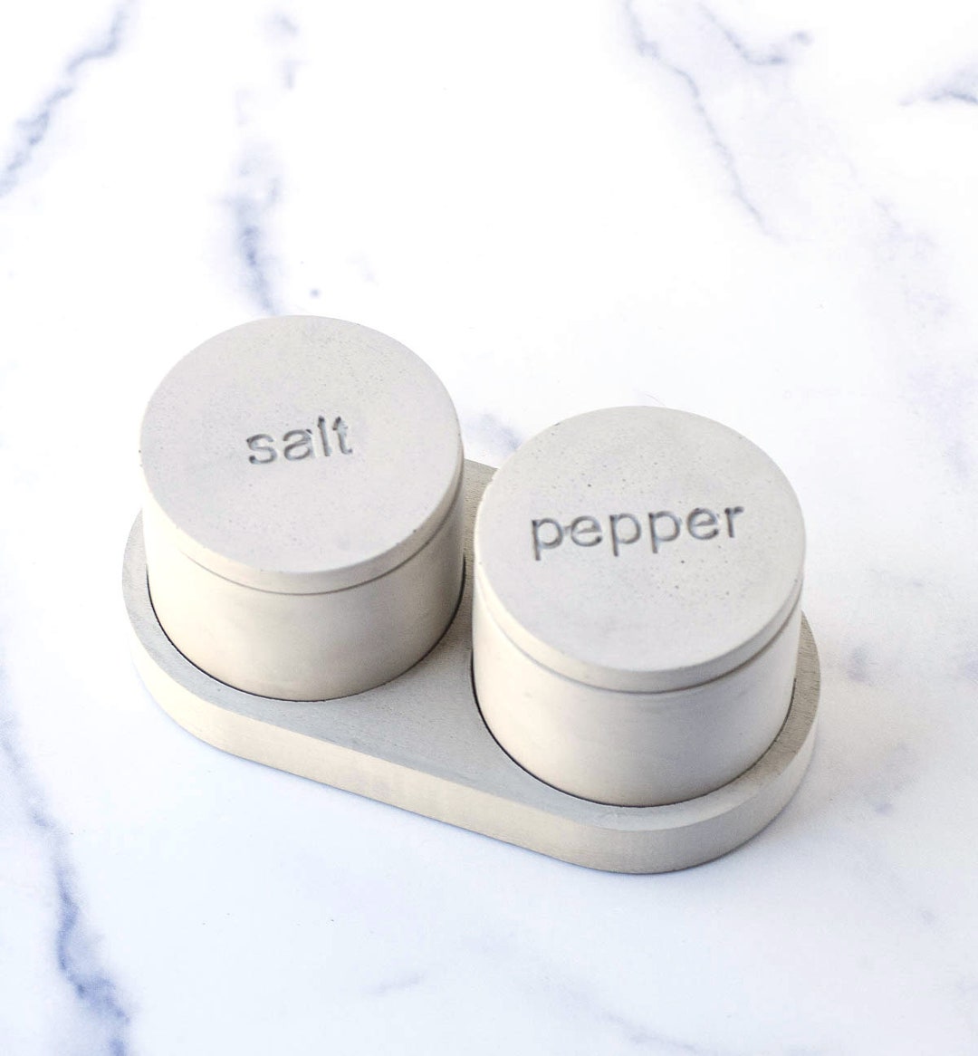 Salt & Pepper Set With Lids and Tray, Concrete Salt Cellar, Handmade ...
