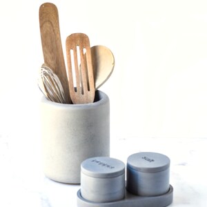 Salt & Pepper Set With Lids and Tray, Concrete Salt Cellar, Handmade ...