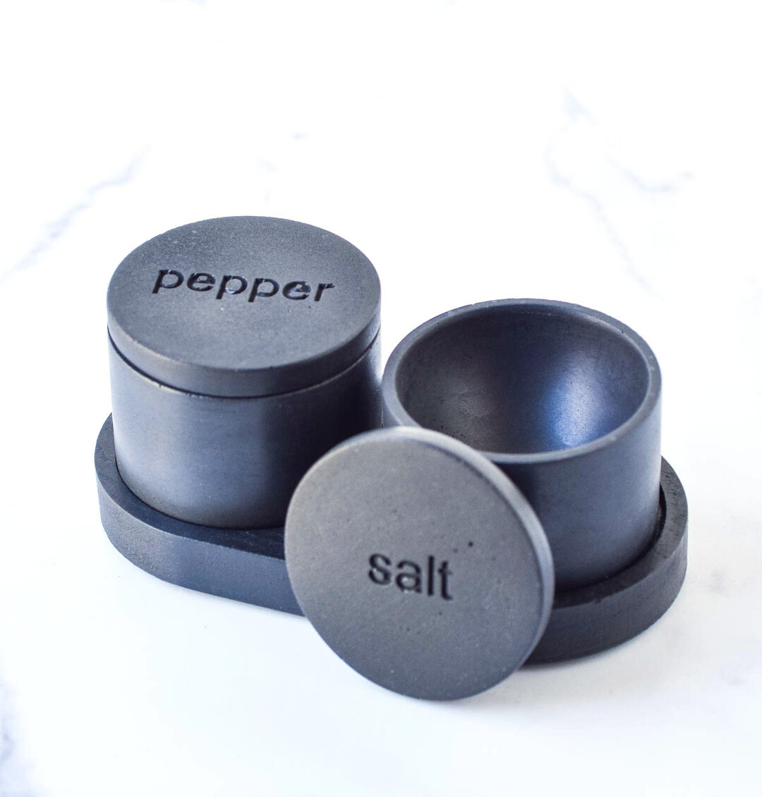 Salt & Pepper Set With Lids and Tray, Concrete Salt Cellar, Handmade ...