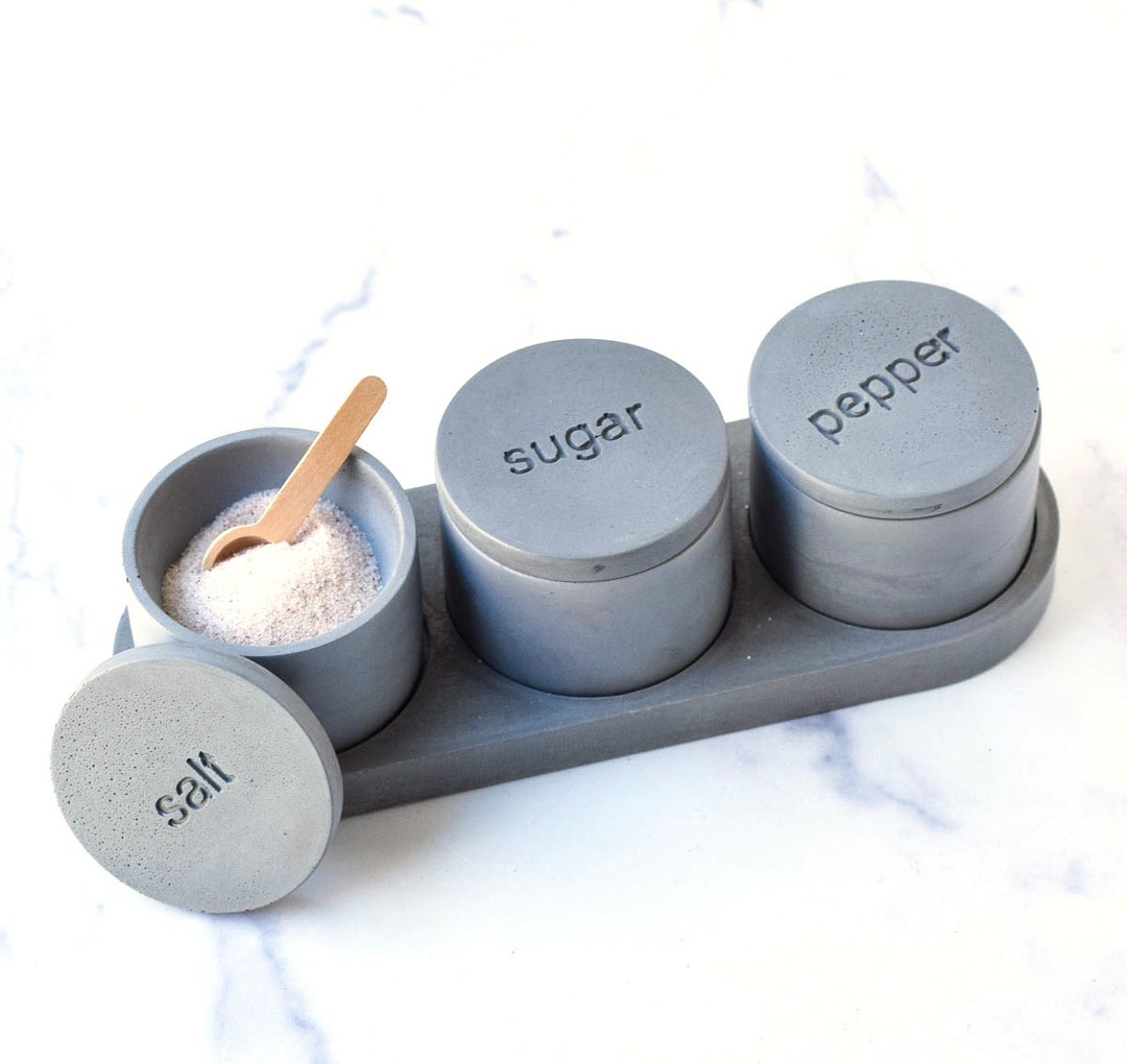 Salt Cellar Set With Tray and Lids, Concrete Salt Cellar, Sugar Bowl ...
