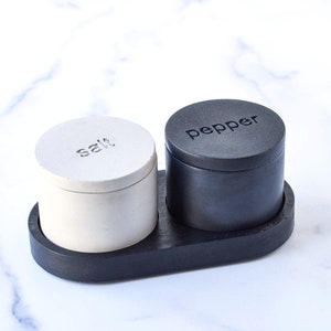 Salt & Pepper Set With Lids and Tray, Concrete Salt Cellar, Handmade ...