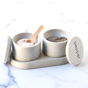Salt & Pepper Set With Lids and Tray, Concrete Salt Cellar, Handmade ...