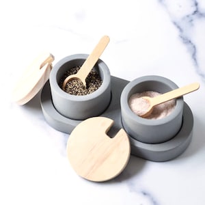 Concrete Salt and Pepper Cellar Set With Lids and Tray, Salt Pinch Bowl ...