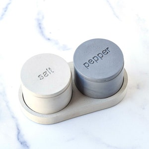 Salt & Pepper Set With Lids and Tray, Concrete Salt Cellar, Handmade ...