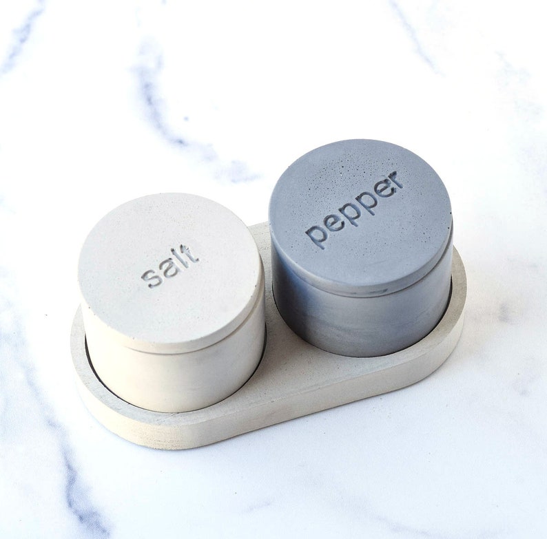 Salt & Pepper Set With Lids and Tray, Concrete Salt Cellar, Handmade ...