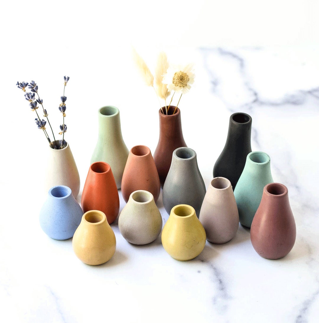 Mini Bud Vases Set of 4, Concrete Small Flower Vase, Boho Decor, Mother ...