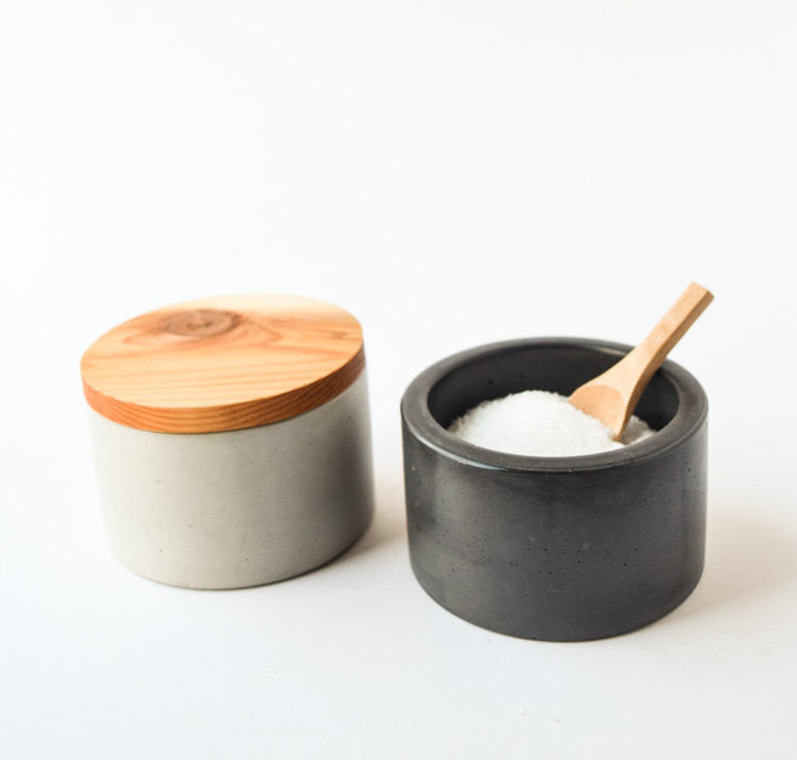 Concrete Salt Cellar With Wood Lid Salt Pinch Bowl Salt - Etsy