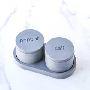 Salt & Pepper Set With Lids and Tray, Concrete Salt Cellar, Handmade ...