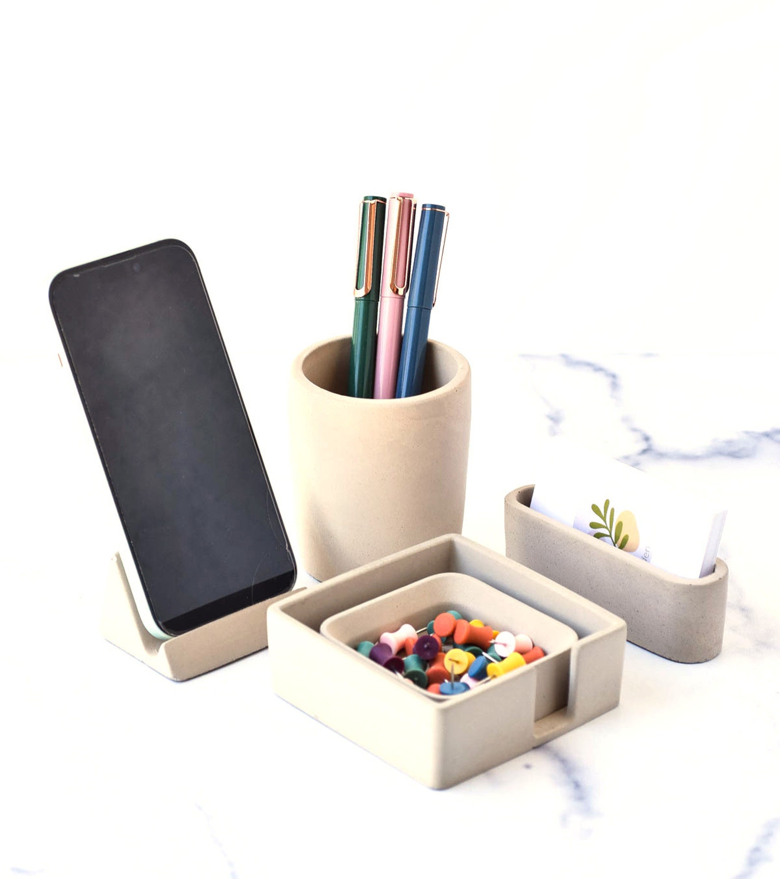 5 Piece Concrete Desk Organizer Set, Modern Office Decor, Minimalist ...