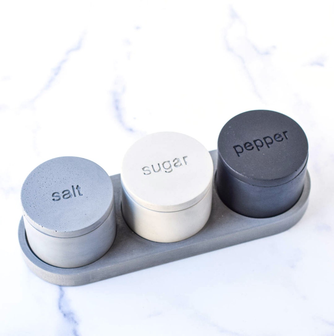 Salt Cellar Set With Tray and Lids, Concrete Salt Cellar, Sugar Bowl ...