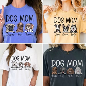 Custom Dog Mom Shirt, Custom Dog Face and Name Shirt, Comfort Color Dog Breed Shirt, Dog Mama ...
