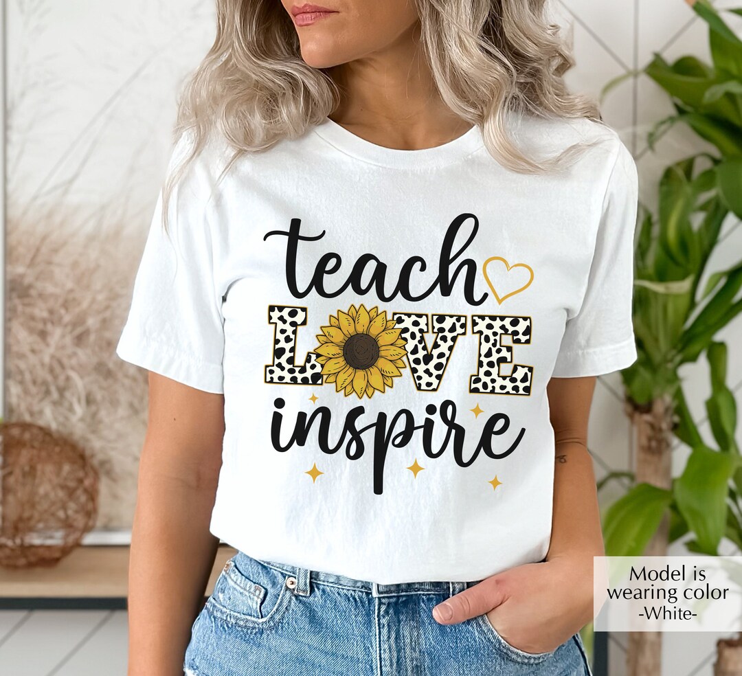 Teach Love Inspire T-shirt, Sunflower Teacher T-shirt, Leopard Printed ...