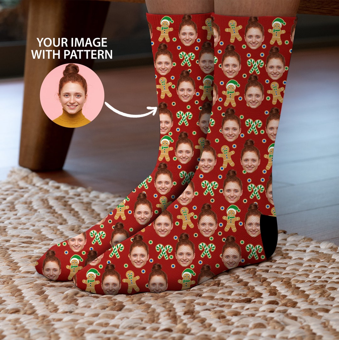 Custom Photo Socks, Candy Cane Socks, Custom Face Sock, Christmas ...
