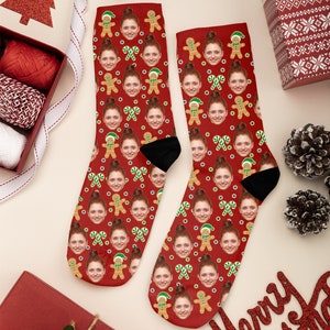 Custom Photo Socks, Candy Cane Socks, Custom Face Sock, Christmas Pattern Socks, Personalized ...