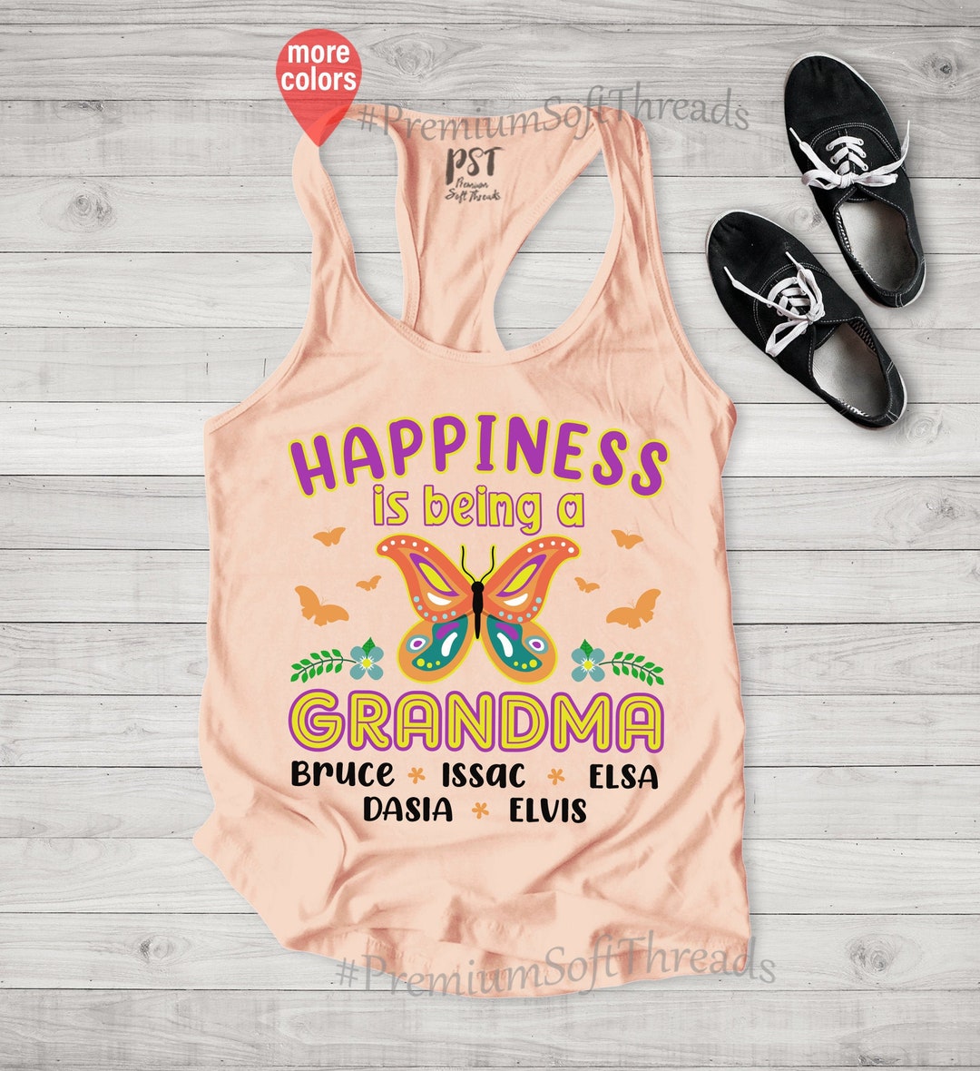Happiness is Being a Grandma Tanks, Grandma Butterfly Tanks, Cute ...