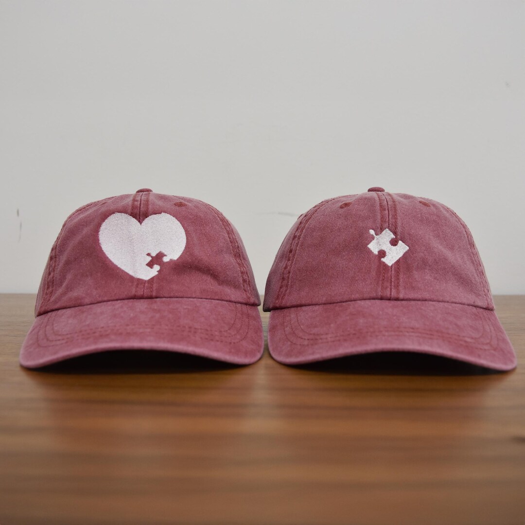Embroidered Heart & Puzzle Piece Hat: Matching Couple Caps - Etsy