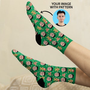 Custom Photo Socks, Candy Cane Socks, Custom Face Sock, Christmas ...