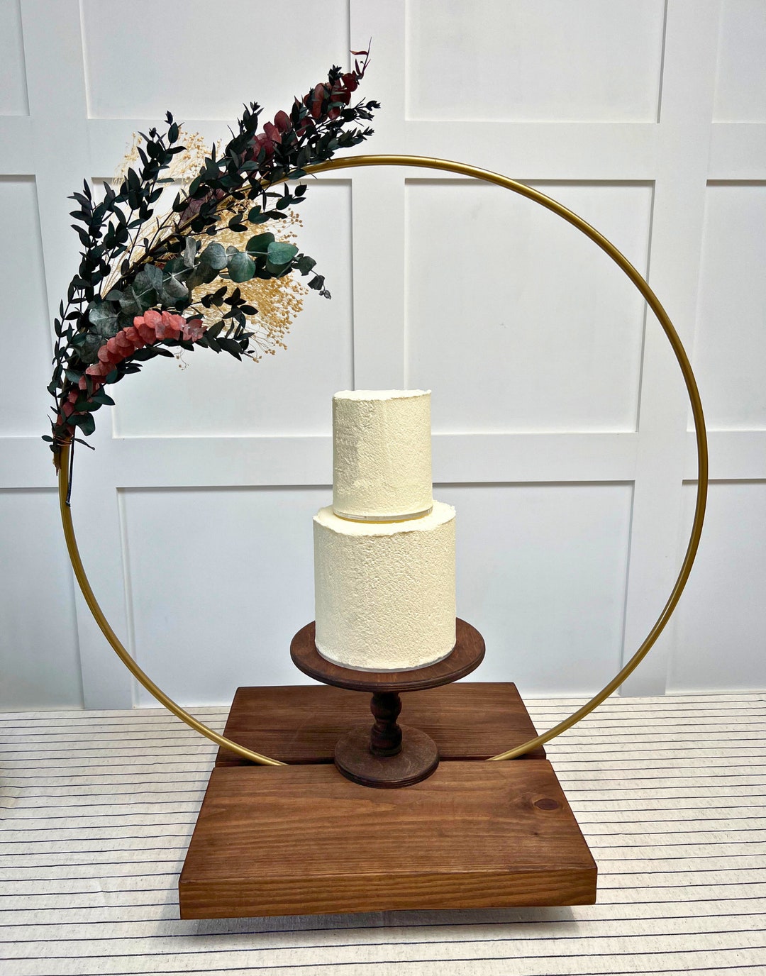 The Floral Hoop Stand - Floral Cake Stand - Oak Wood - Cake Display ...