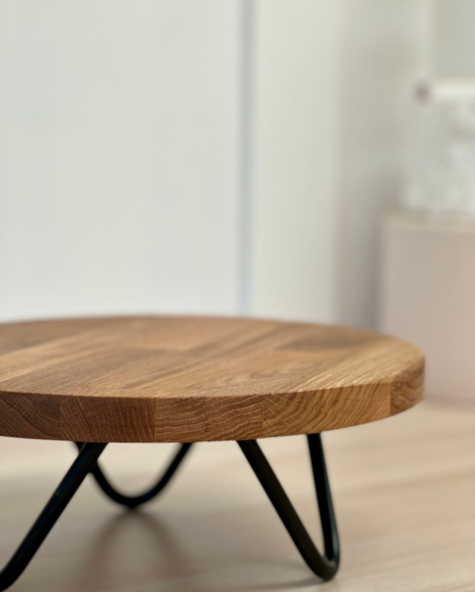 Black Hairpin Leg Cake Stand - Raised Solid Wood and Oak Platform ...