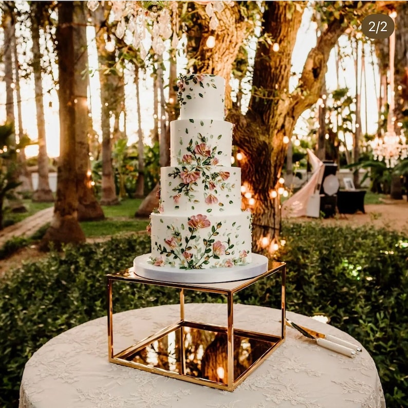 Square Metallic Gold Plinth Large Metal Cake Stand - Etsy