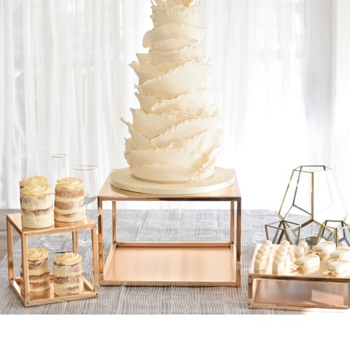 Square Metallic Gold Plinth Large Metal Cake Stand - Etsy UK