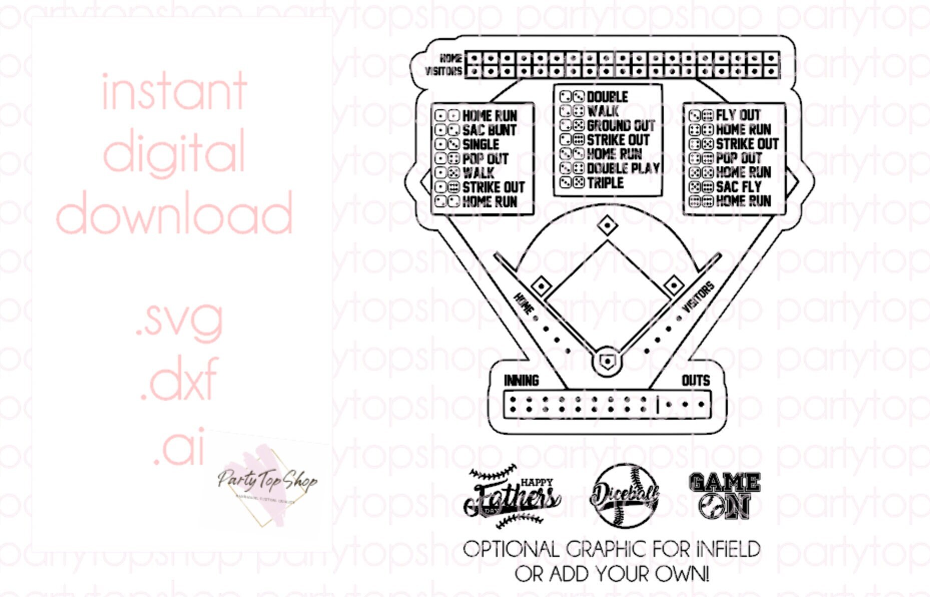 Dice Baseball Board Game SVG DXF AI Engraving File, Laser Ready ...