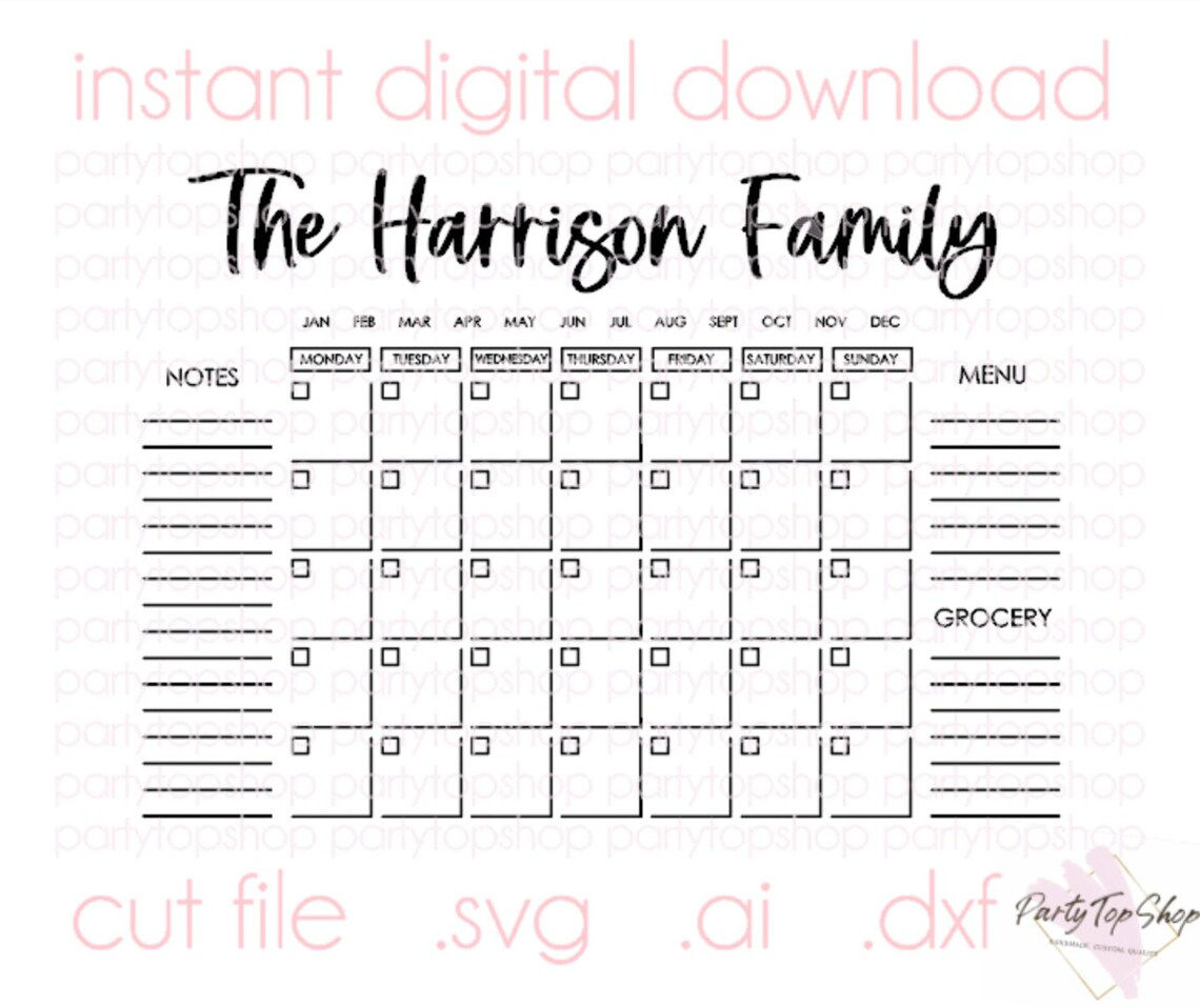 Family Calendar SVG DXF AI File, Custom Acrylic Family Planner Agenda ...