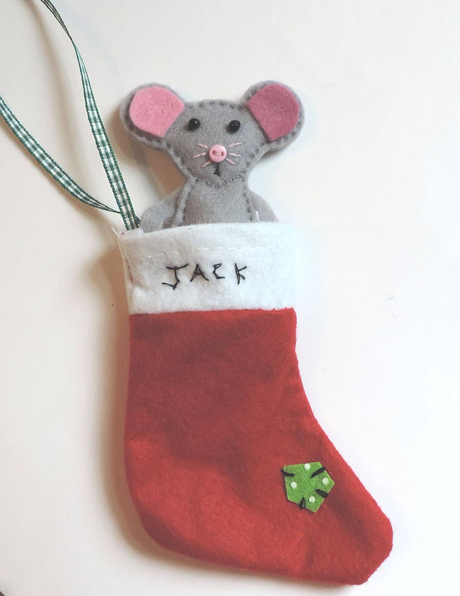Christmas Mouse in a Stocking, Christmas Decoration, Handmade Felt ...