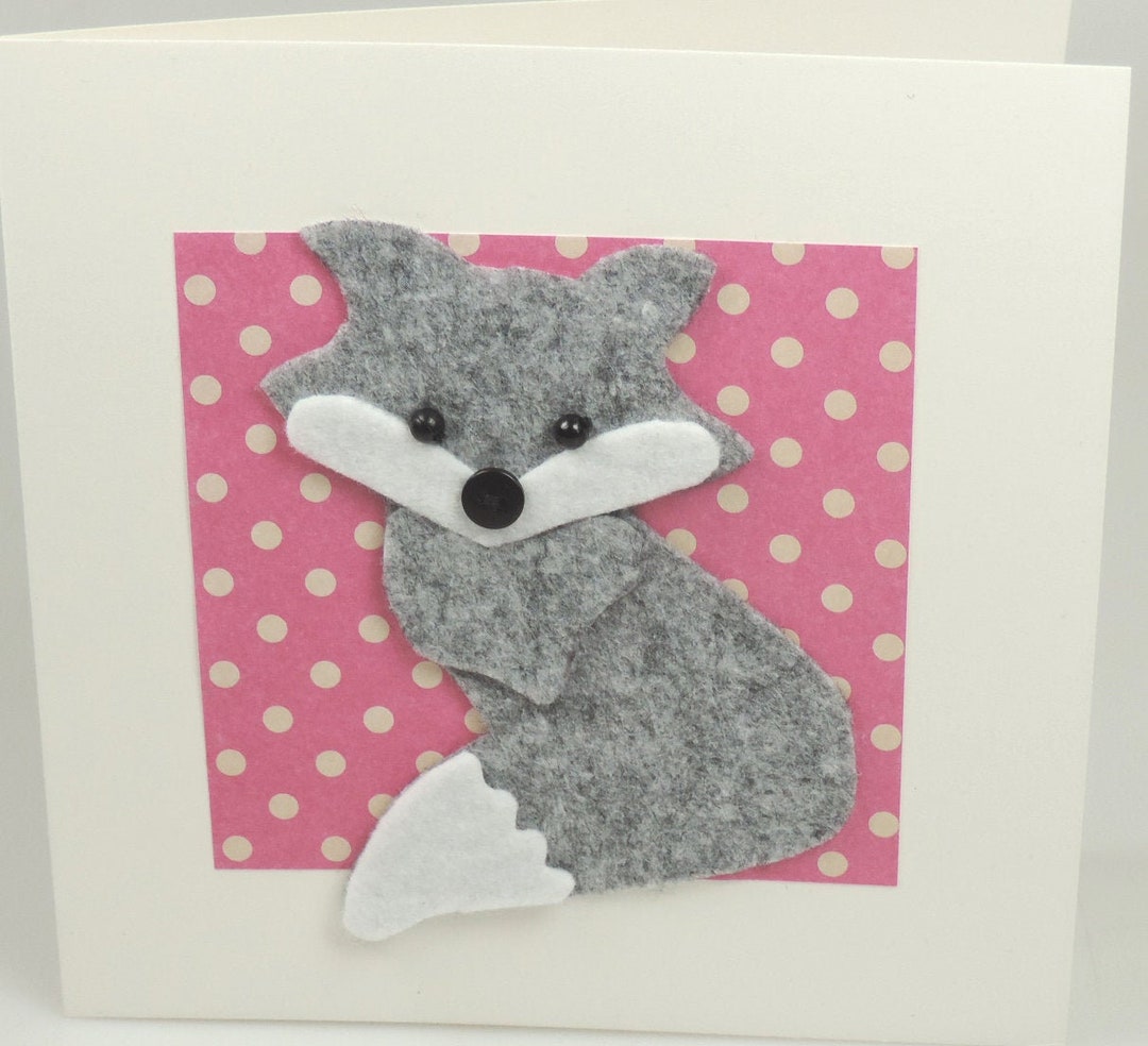 Grey Arctic Fox Felt, Handmade Card, Blank Inside, Birthday Card ...