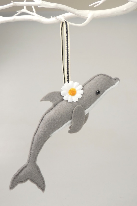 Felt Hanging Bottlenose Dolphin Handmade Dolphin and Flower | Etsy