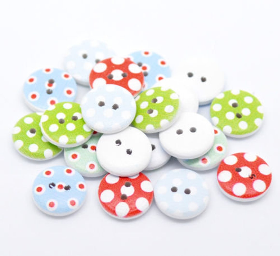 5 X Spotty Dotty Wooden Buttons, 15mm Round Button, Crafts, Sewing ...