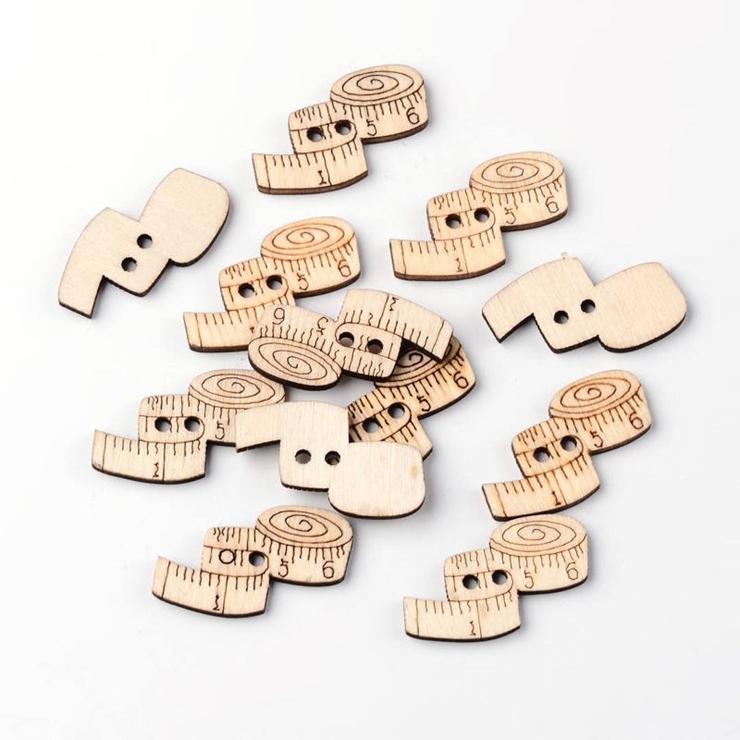 Wooden Sewing Themed Buttons, Tape Measure, Thimble, Sewing Machine ...