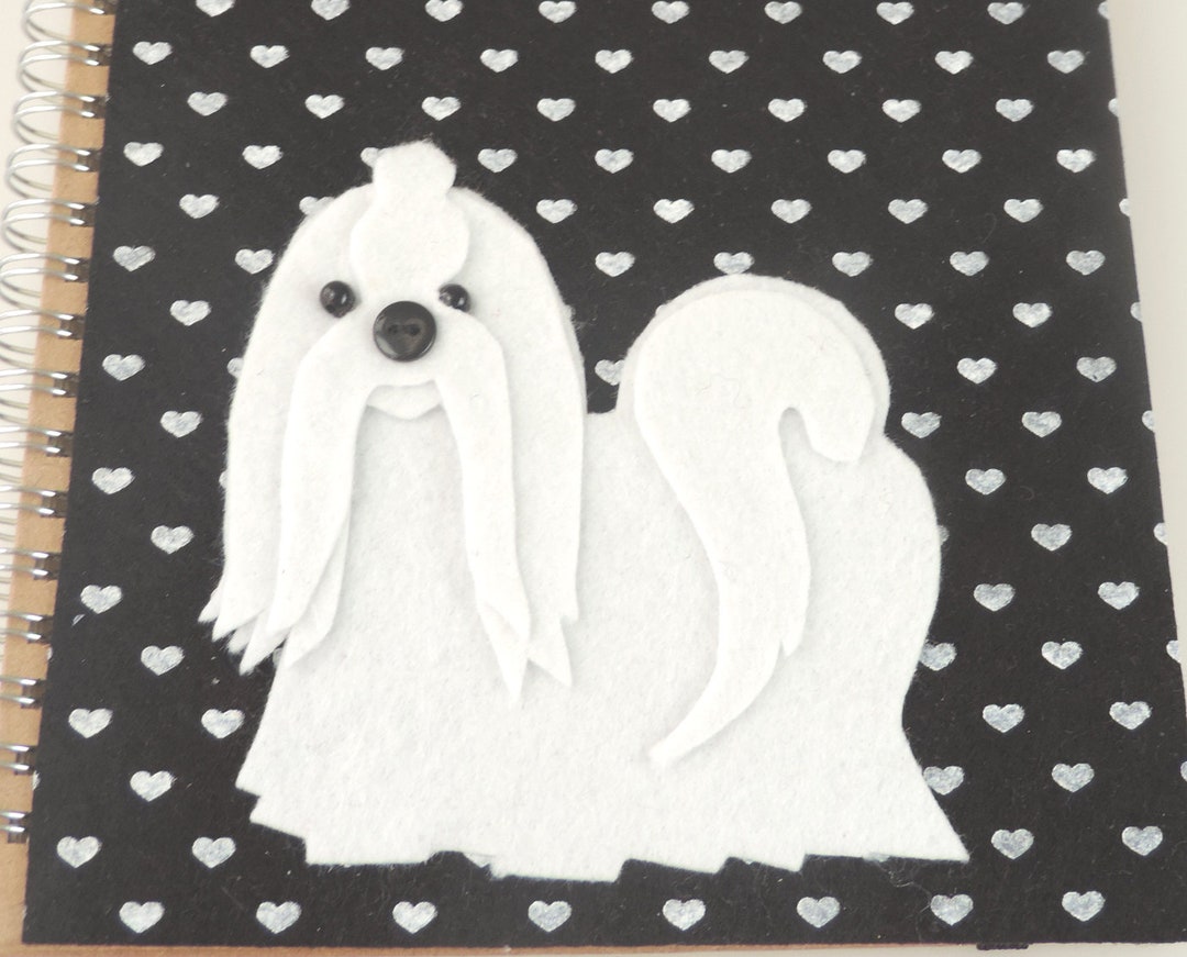 Maltese Dog, Felt Covered Notebook, White Toy Dog, Ring Bound With ...