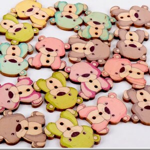10 X Fun Colourful Wooden Teddy Bear Buttons, Mixed Colour Set, Sewing ...