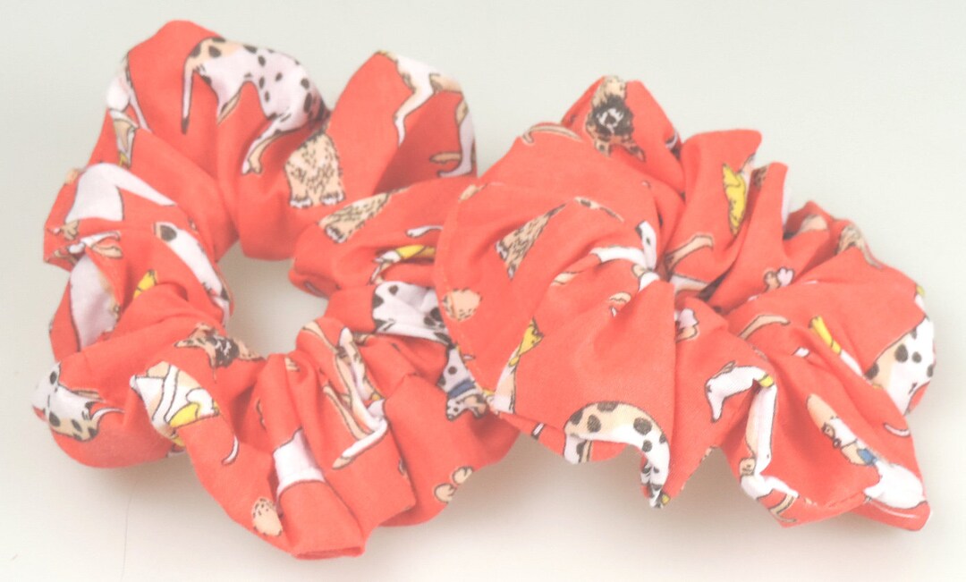 Coral Pink Dogs, Two Dog Themed Hair Scrunchies, Hair Bobble ...