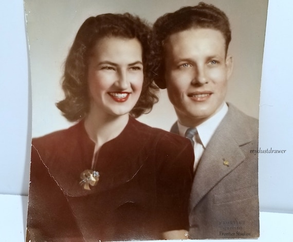 Vintage 1950s Colorized Photo PORTRAIT of Lovely COUPLE From - Etsy