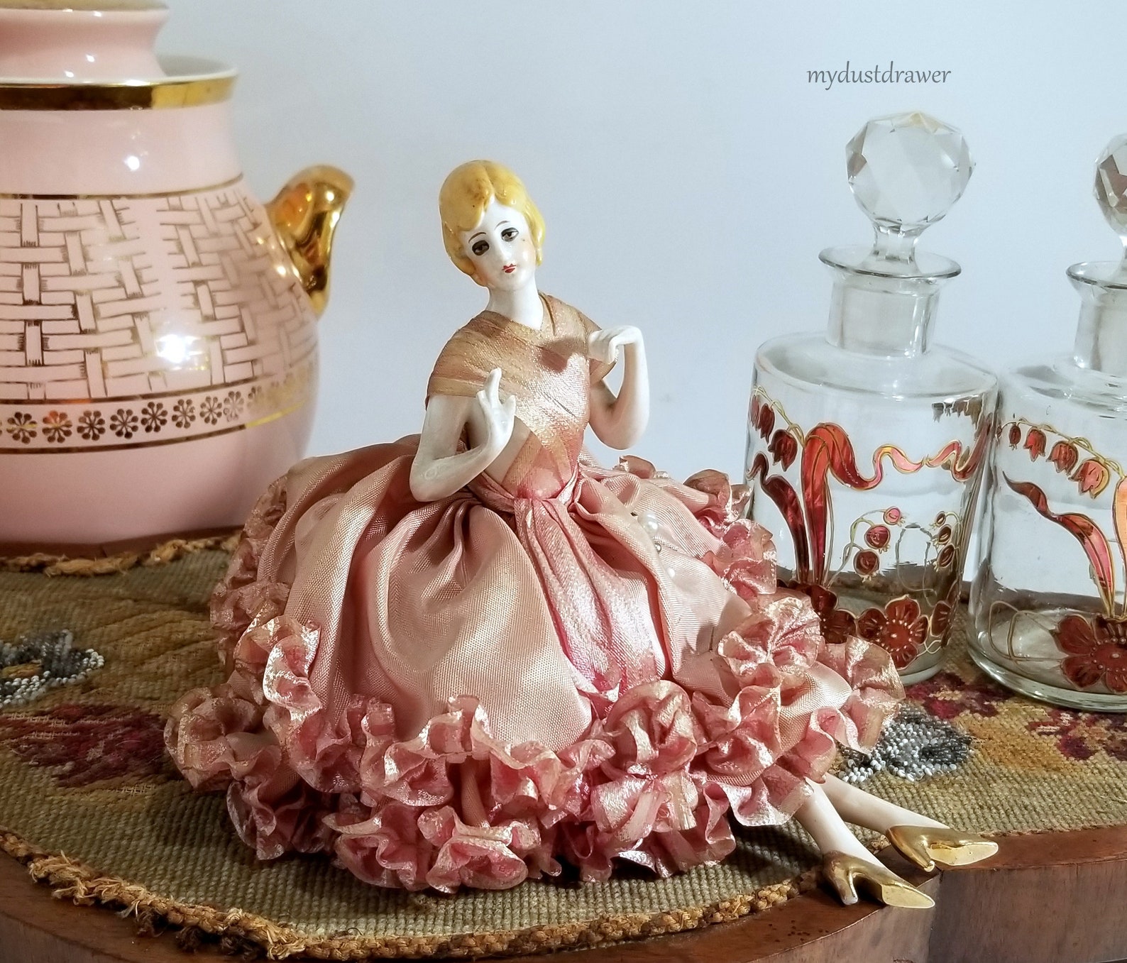 Vintage Germany FLAPPER Lady Dresser Vanity PIN CUSHION With Legs ...