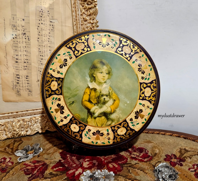 Vintage Boy With Dog Peek Frean and Co LTD London TIN Round Container ...