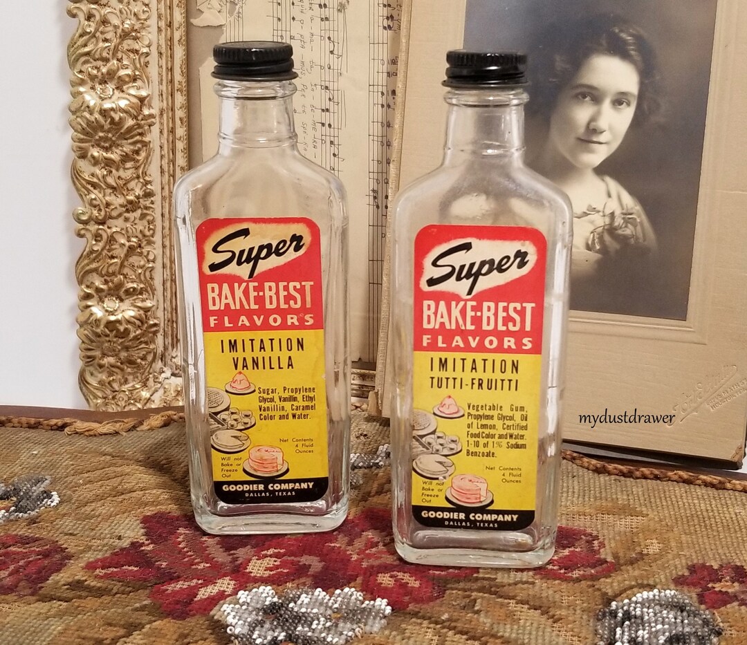 Vintage Super Bake Best Flavors Vanilla & Tutti Frutti EXTRACT BOTTLES ...