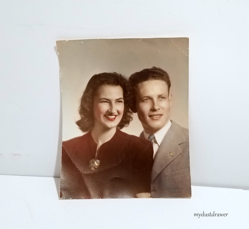 Vintage 1950s Colorized Photo PORTRAIT of Lovely COUPLE From DALLAS ...