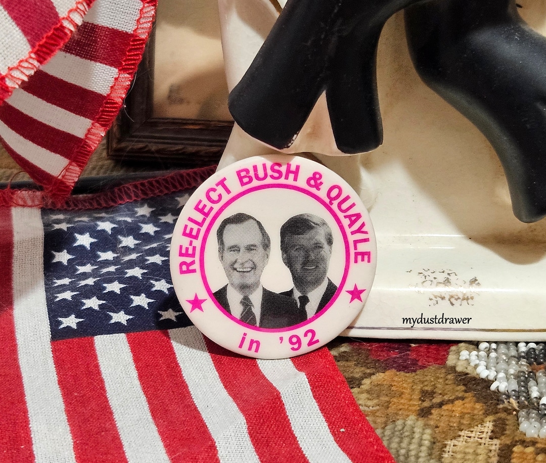 1992 Bush & Quayle Presidental Re - Election PINK Metal 1 1/2 Inch ...
