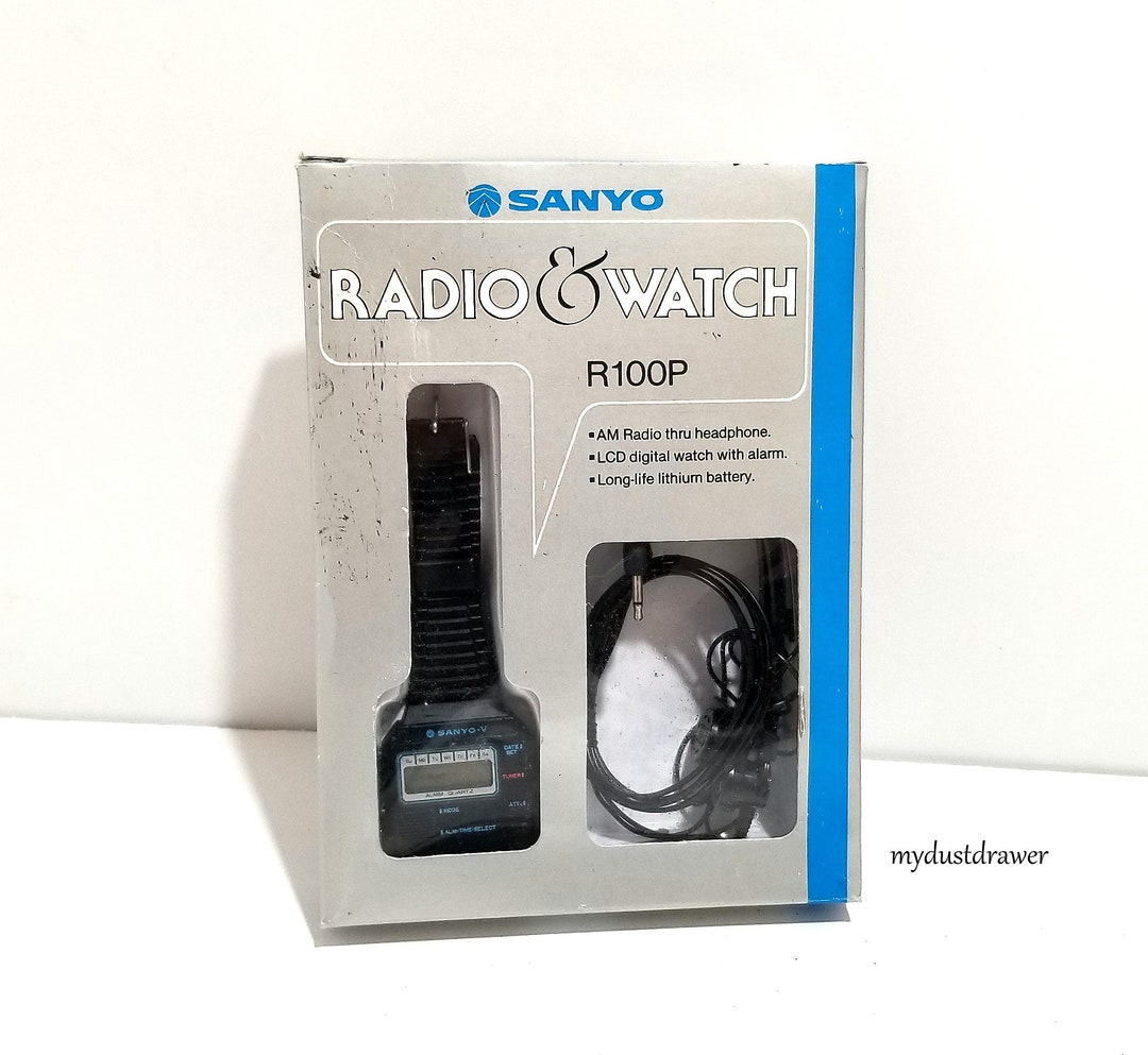 Very Rare Vintage 1980s SANYO Radio WATCH R100p With Headphone, Manual, Certificate of Guarantee ...