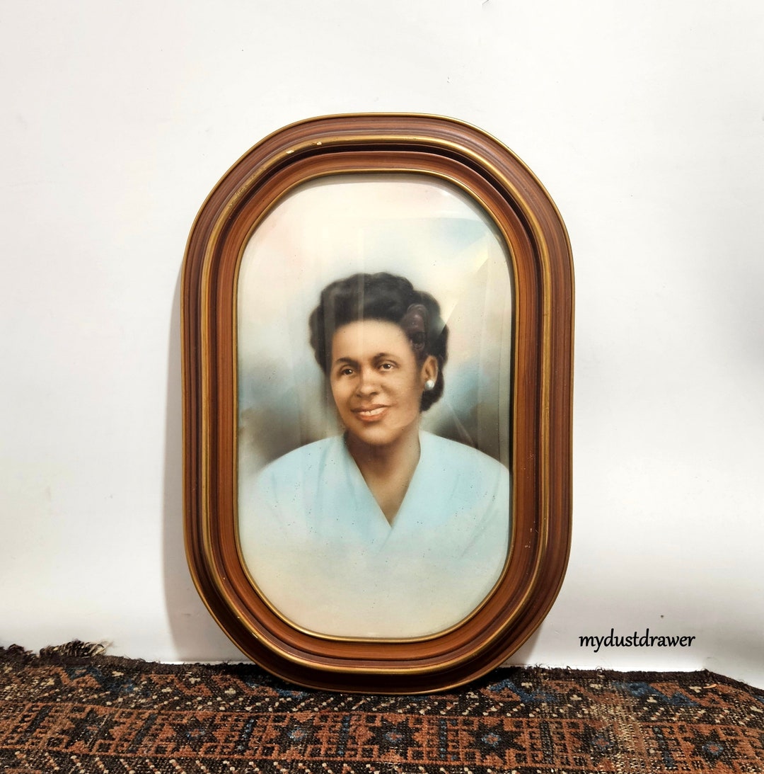 Vintage African American Lovely Lady in Convex Curved Glass Wooden ...