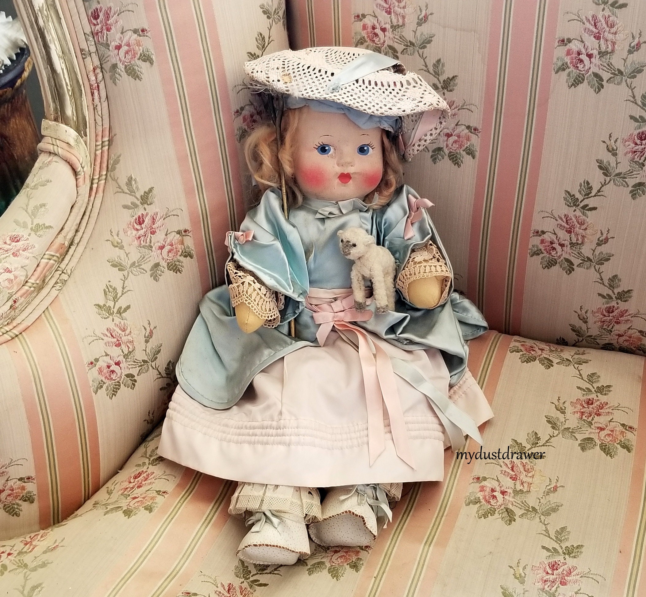 Vintage 1940s Rare Cloth Doll Mary Had a Little Lamb or Little Bo Peep ...